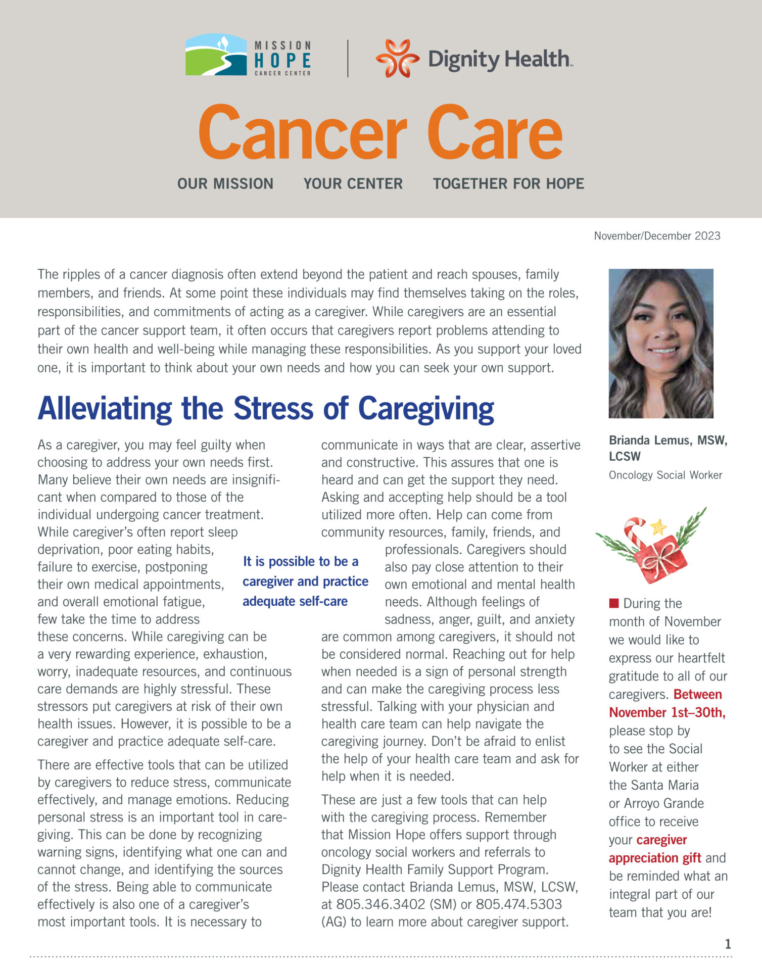 Our Newsletter | Mission Hope Cancer Center - Santa Maria | Arroyo Grande